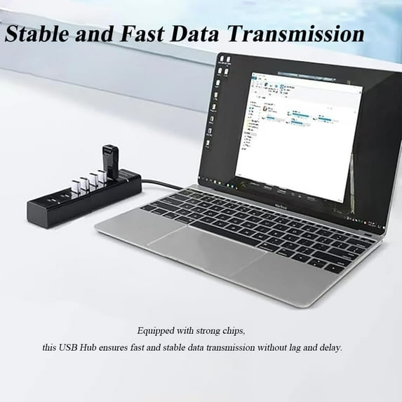 LINYAN-2 Pack 7 Ports USB Hub, Multiple Port USB Adapter with Indictor ...
