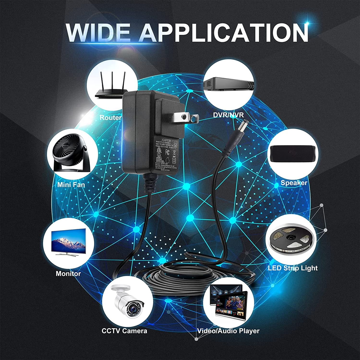 LINYAN-2 Pack AC 100-240V 50/60Hz to DC 12Vdc 1A 1000MA Power Adapter ...