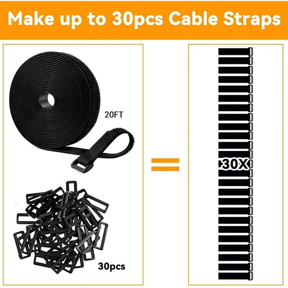 LINYAN-20Ft x 1" Adjustable Cable Straps with 30 Buckles, Hook and Loop ...