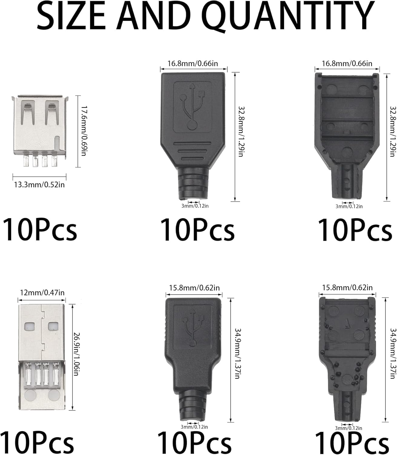 LINYAN-20Pcs USB 2.0 Connector Type A Male Female 4 Pin Plug Jack ...