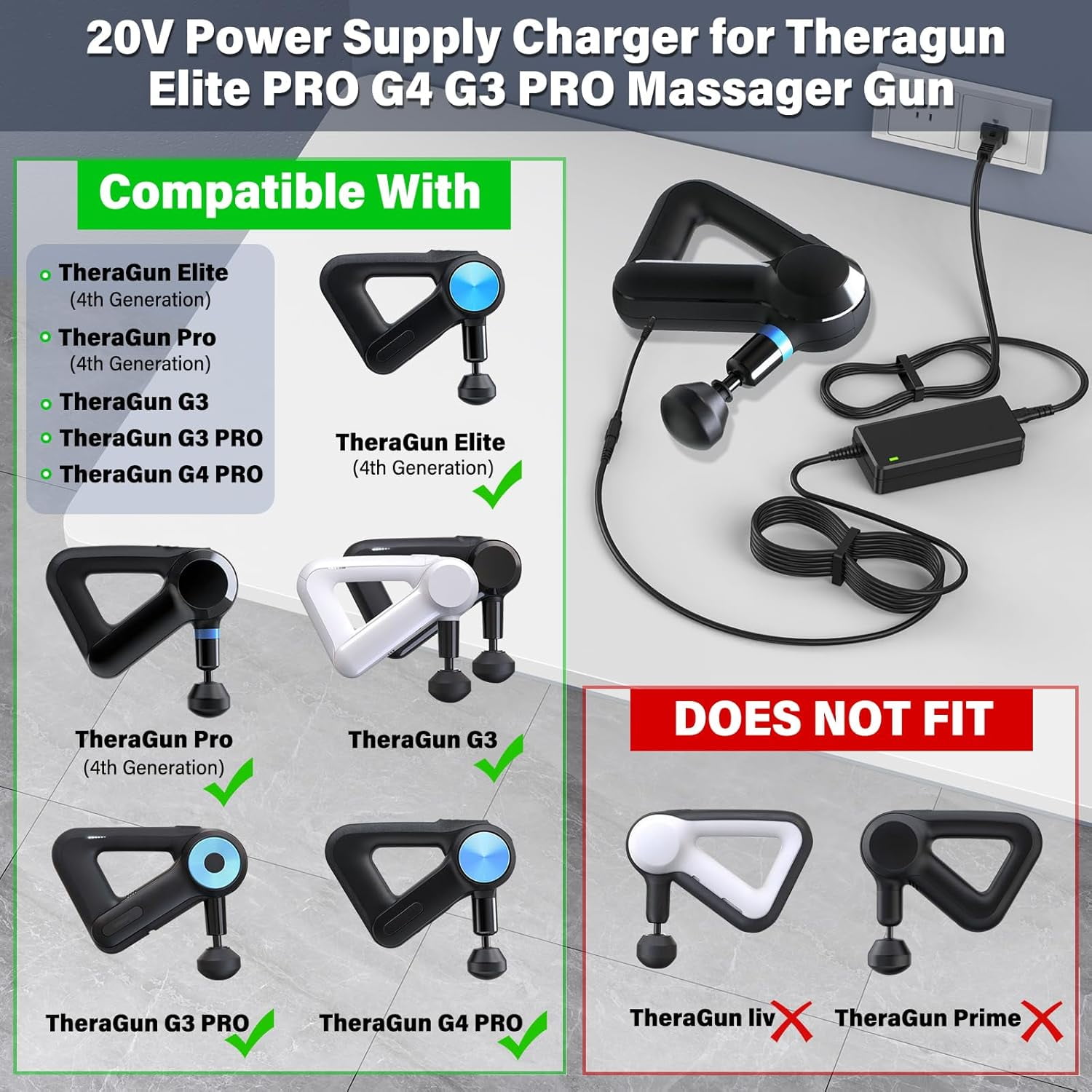 LINYAN-20V Charger AC/DC Adapter for Theragun Elite, Elite,G4 G4 Pro G3 ...