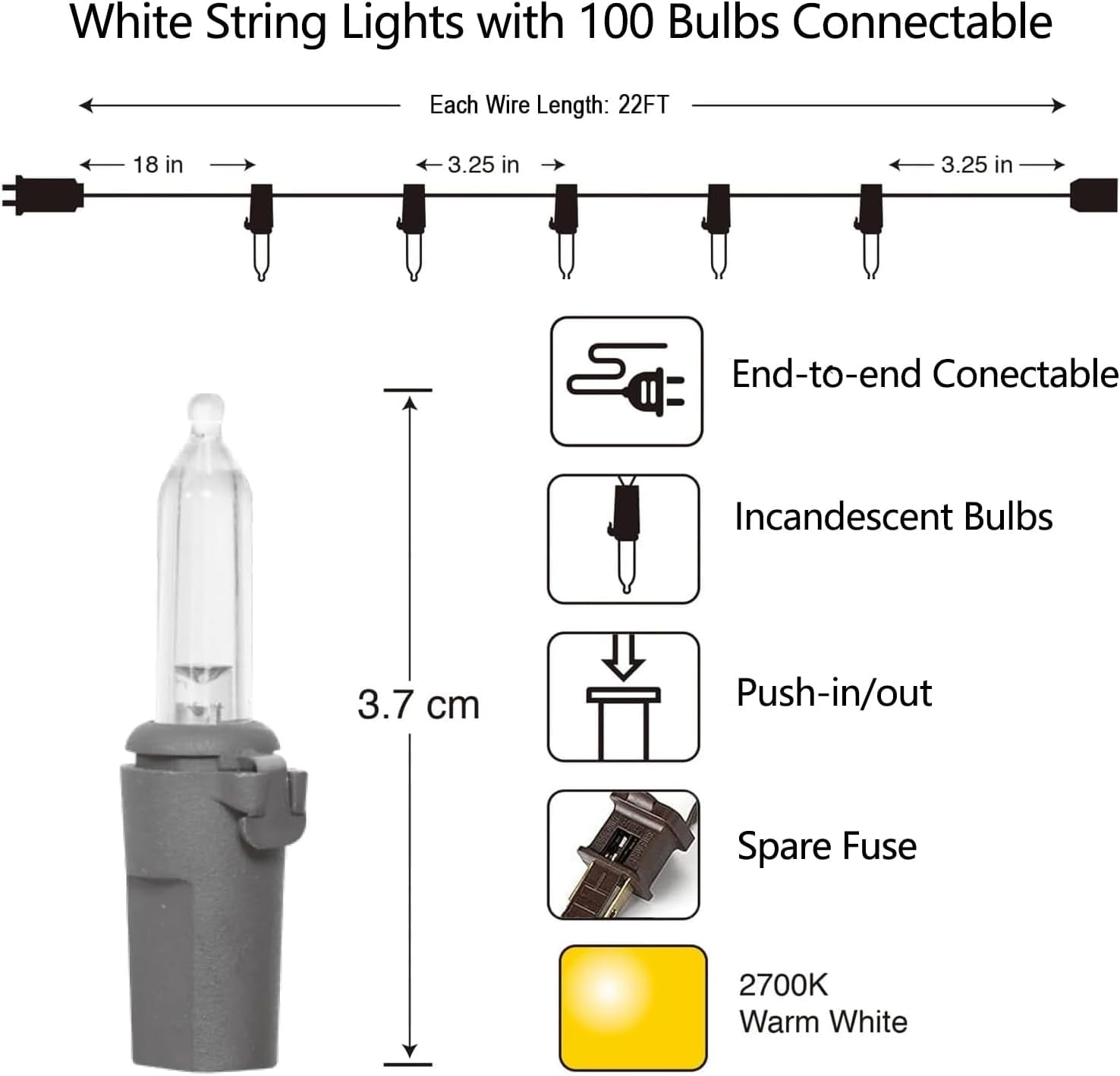 LINYAN-21ft 100 Count String Lights on Brown Wire Cord, UL Approved for ...