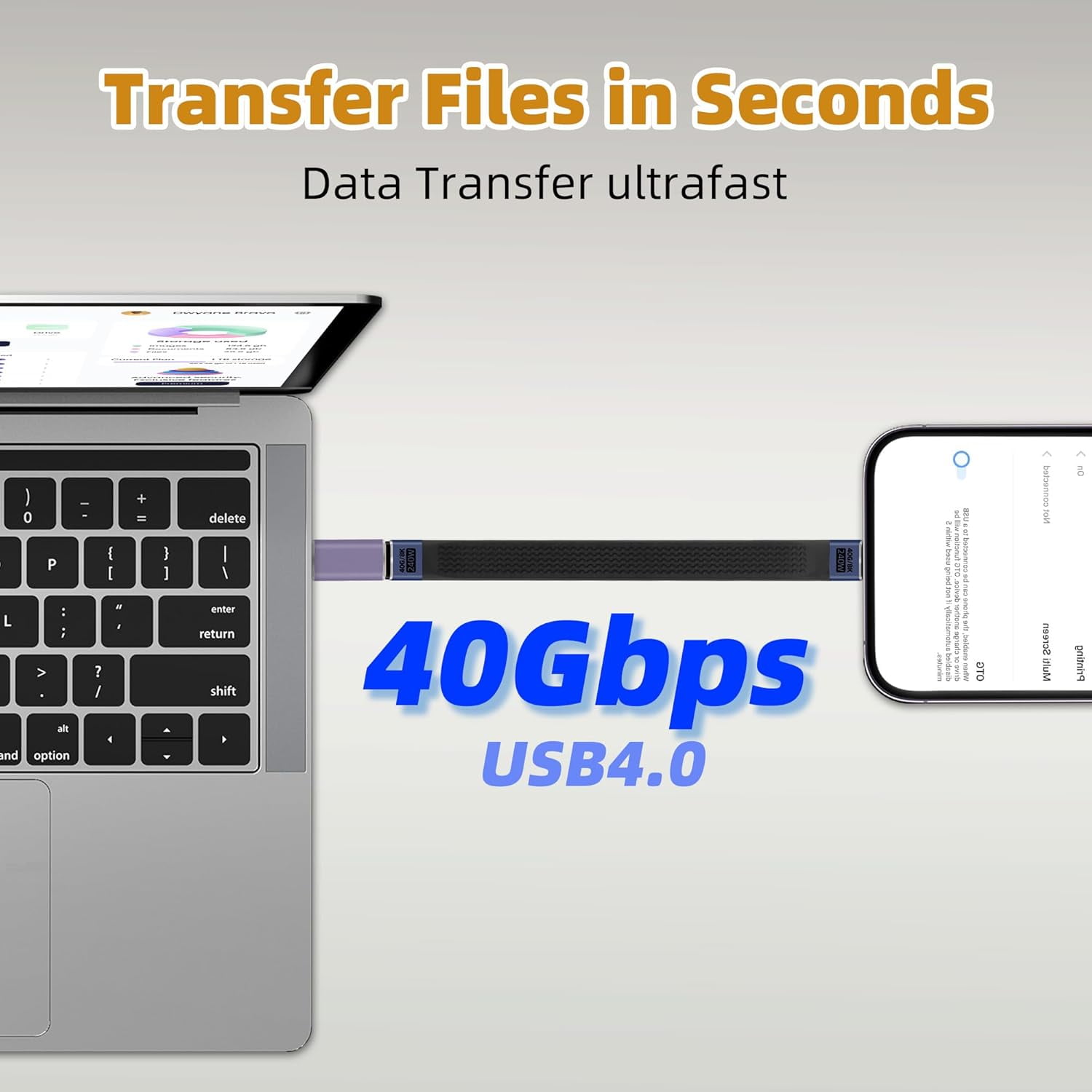 LINYAN-240W Short USB C Flat Extension Cable, 40Gbps USB C Male to USB ...