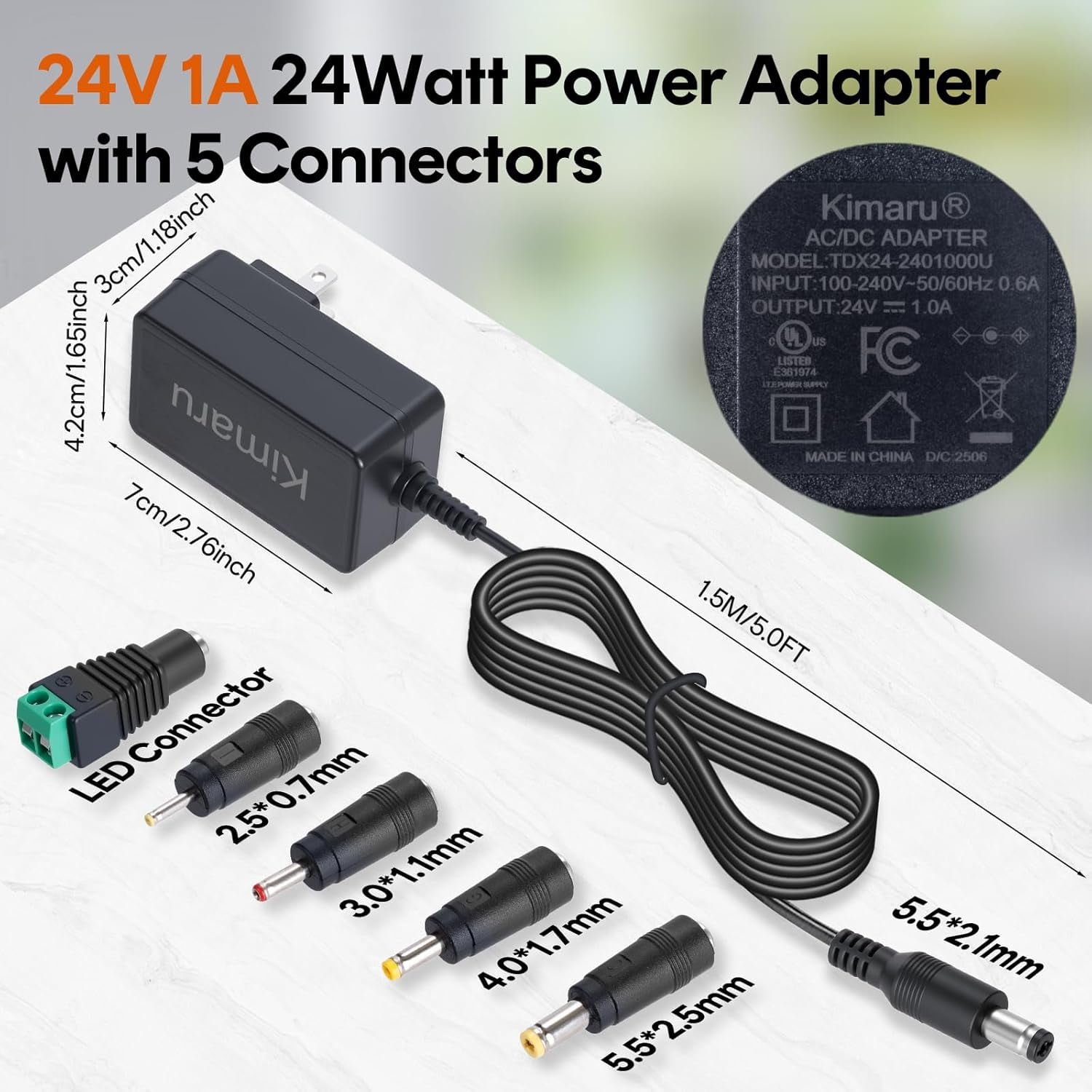 LINYAN-24V 1A Power Adapter for LED Light Strip, Routers, Modems, CCTV ...