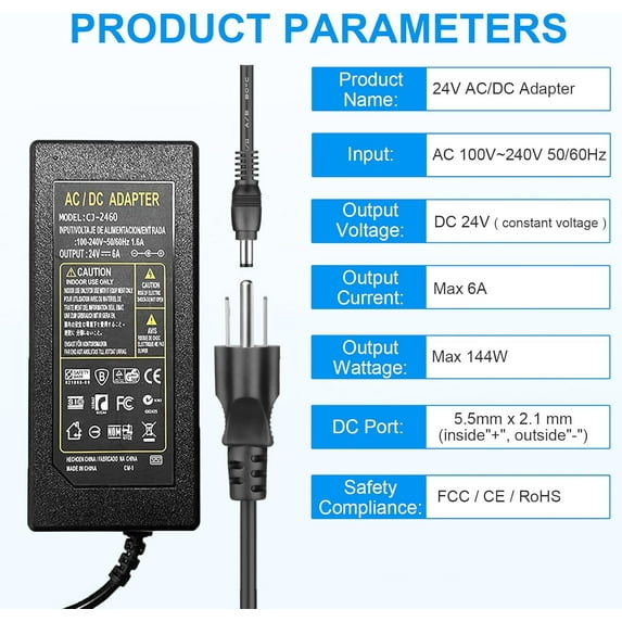 LINYAN-24V Power Supply, 24V 6A Power Supply 100V-240V AC to 24V DC ...