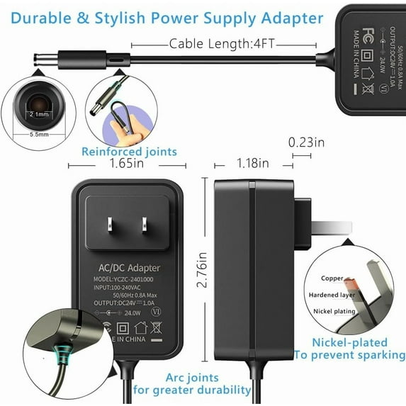 LINYAN-24V Power Supply, AC 120V to DC24V 5.5x2.1mm Jack Converter, 24 ...