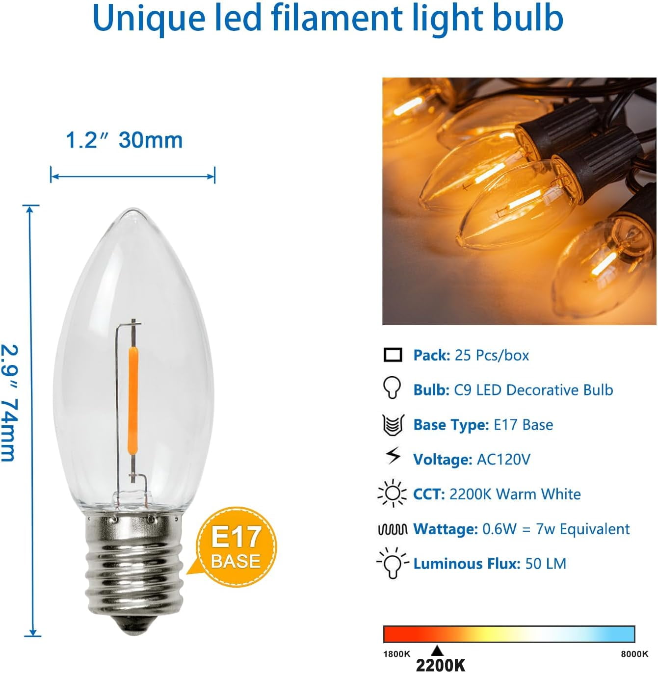 LINYAN-25 PACK C9 LED Christmas Light Bulb, C9 LED Replacement Bulb for ...
