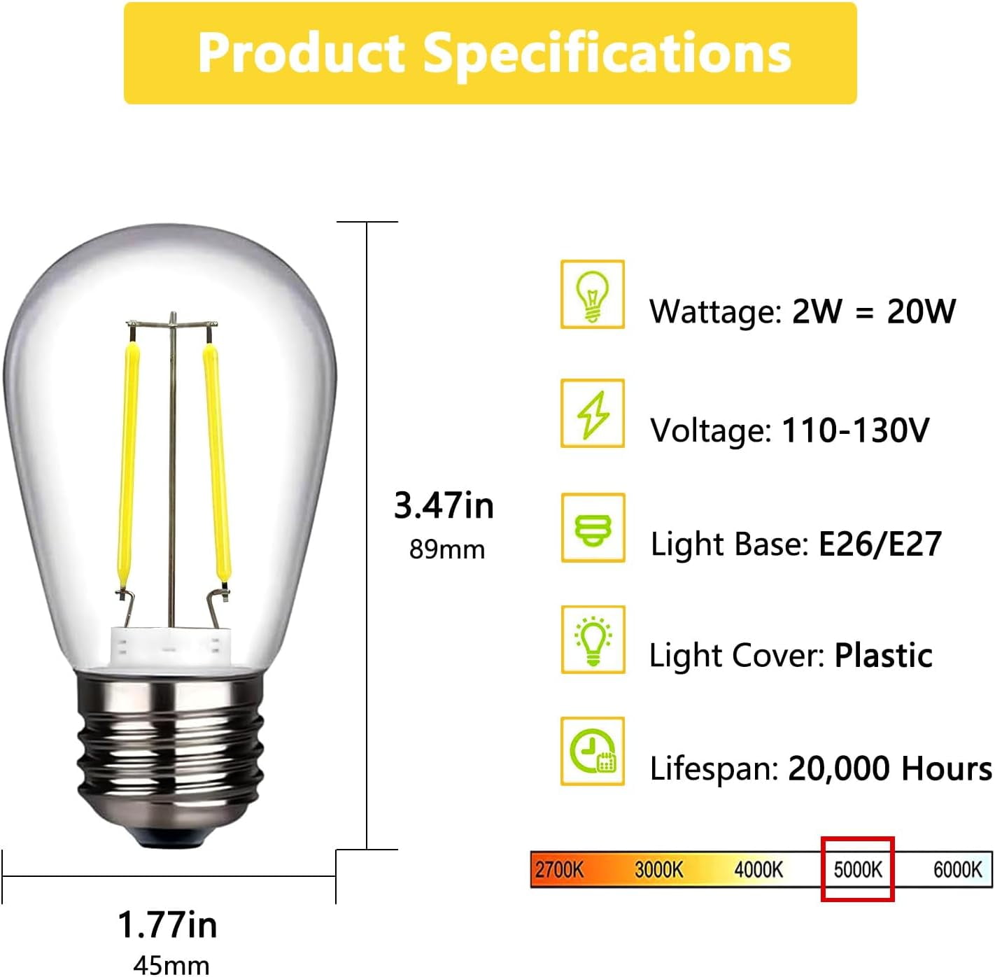 LINYAN-25-Pack LED S14 Bulbs 2W String Light Replacement Bulbs ...