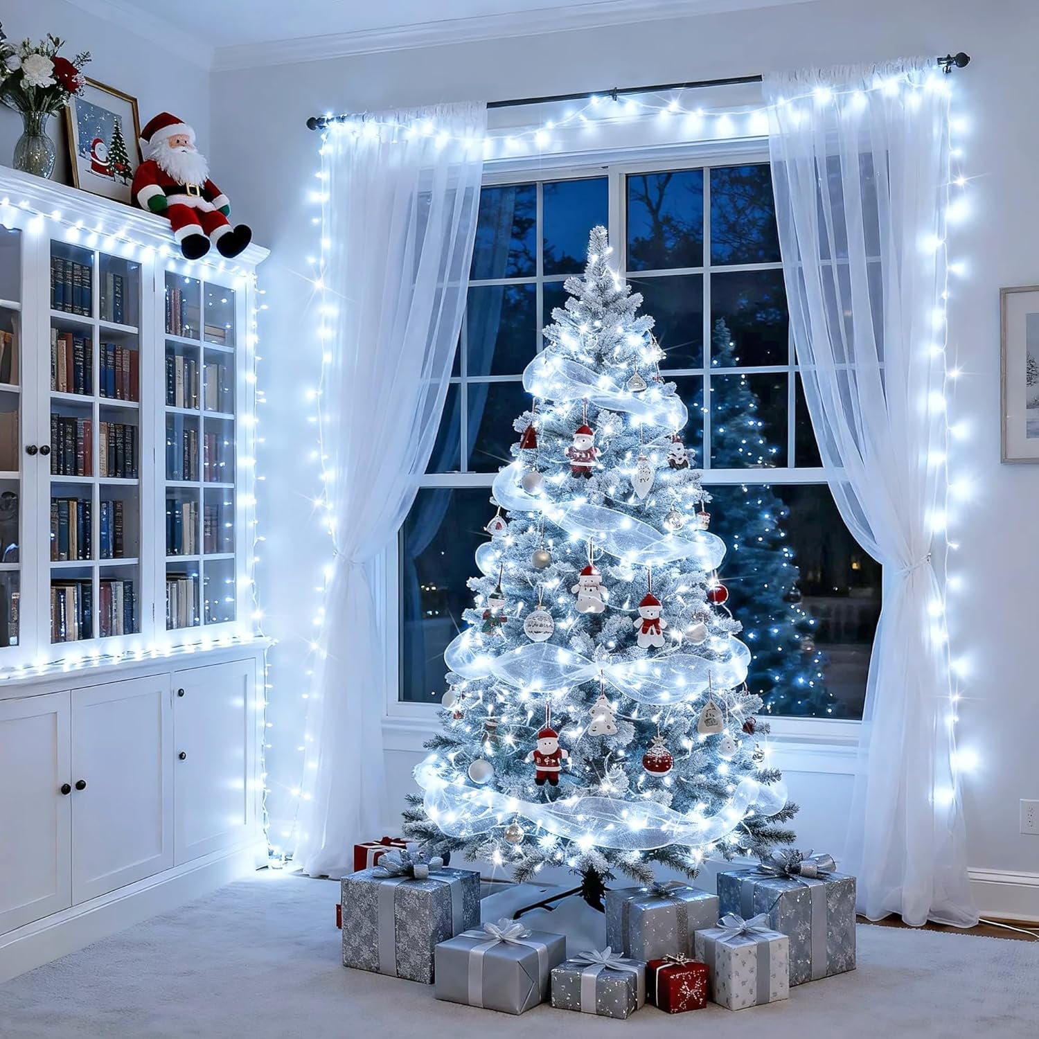 LINYAN-250 LED White Christmas Lights Indoor Outdoor, 91.5ft ...