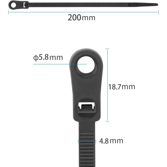 LINYAN-250 PCS Black Zip Ties with Screw Hole 7.5 Inch, 75 lbs ...