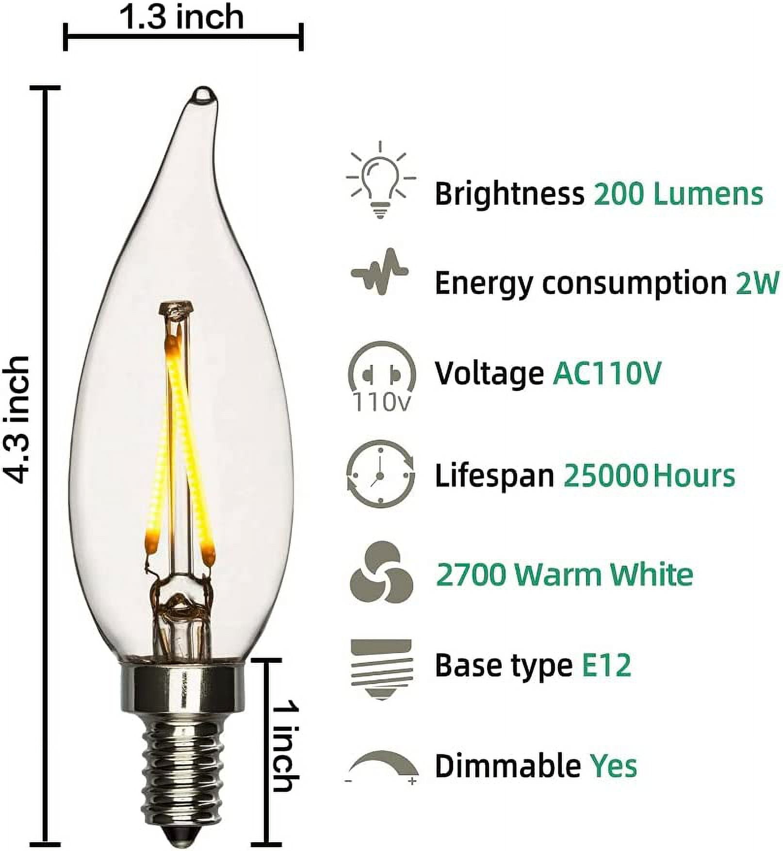 LINYAN-25W Equal LED Candelabra Bulb Bent Tip 2 Watts Warm White 2700K ...