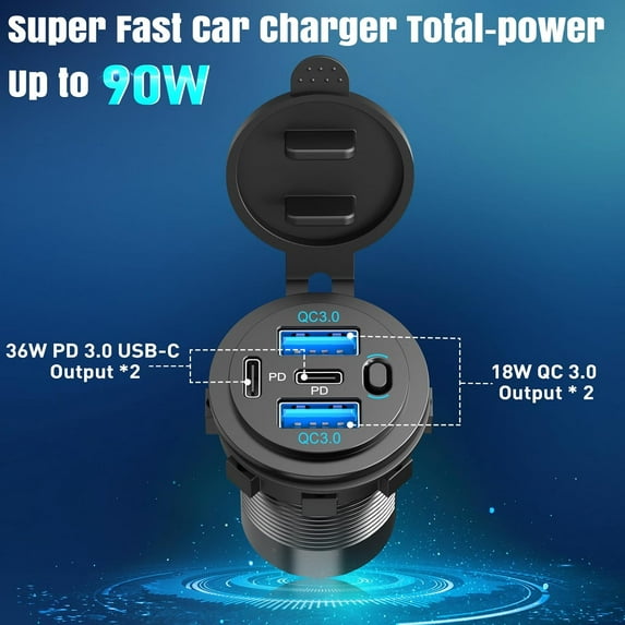 LINYAN-2PACK 90W Dual PD & Dual Quick Charge 3.0 USB C 12V Outlet,4 ...