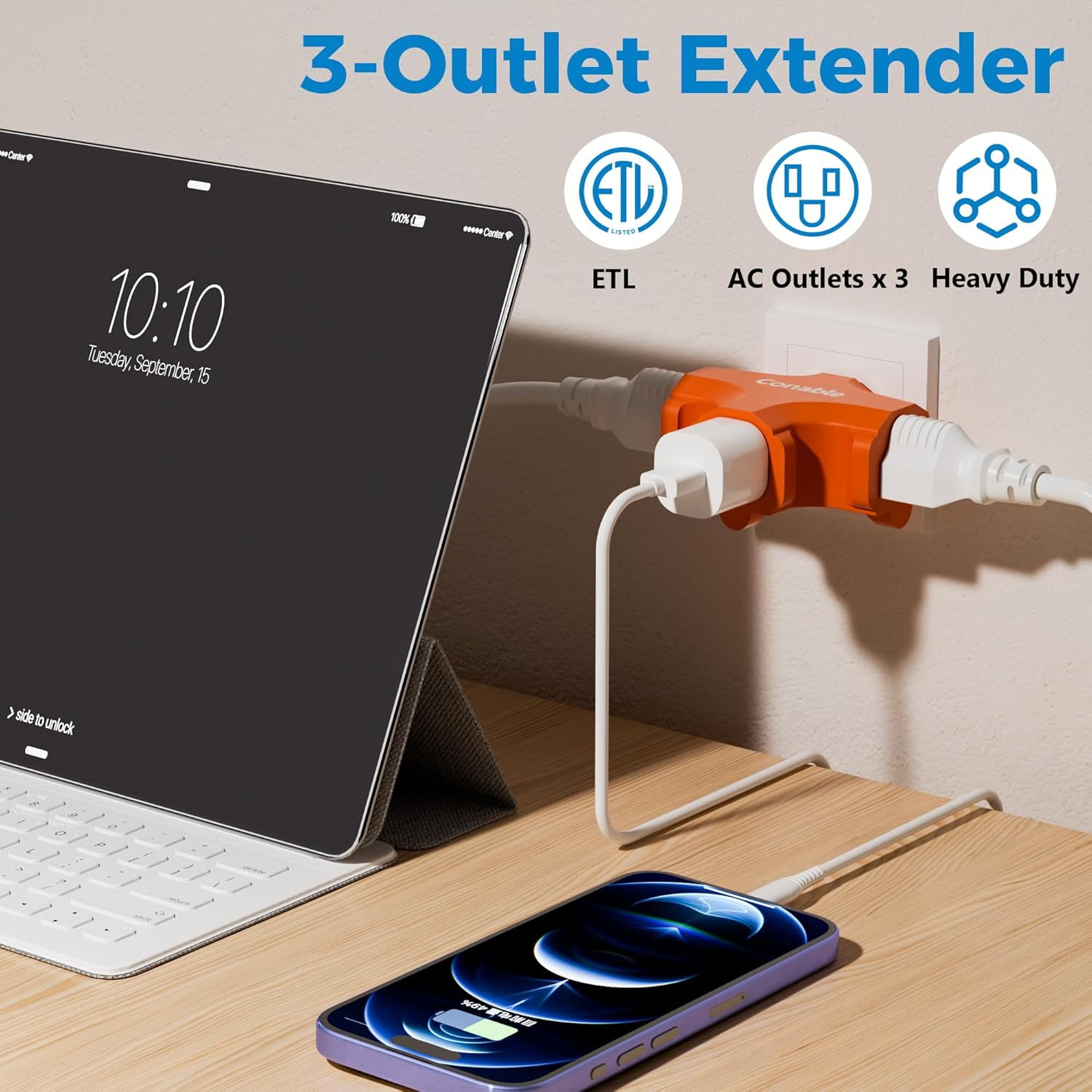 LINYAN-3-Outlet Adapter, 3 Prong Plug Extender, Heavy-Duty Grounded ...