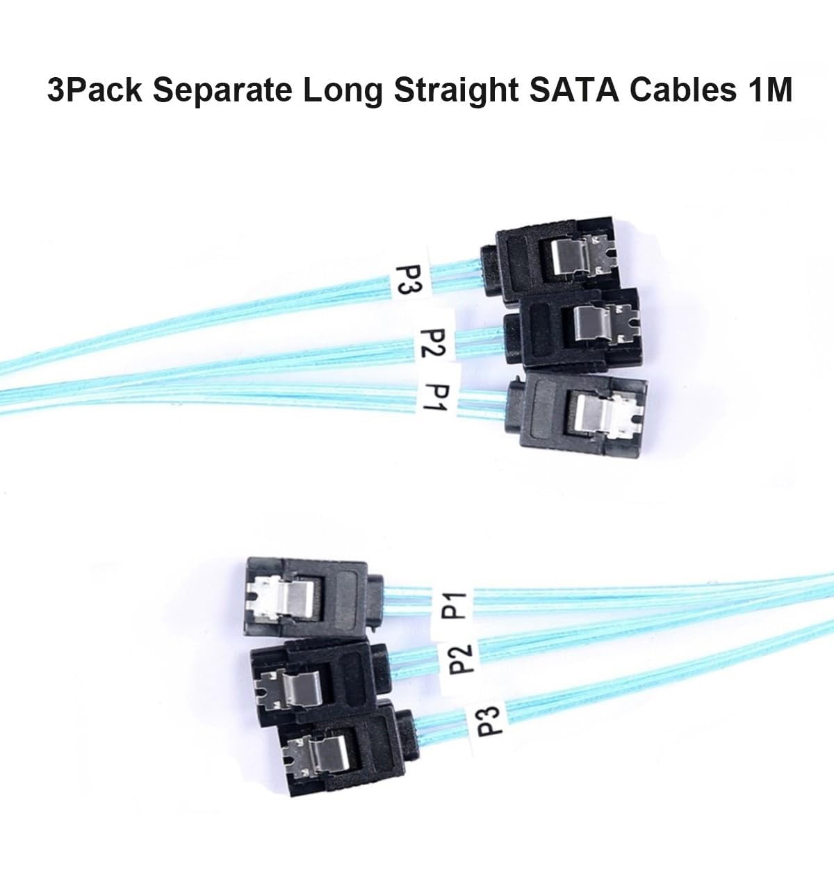 LINYAN-3 Pack Long-SATA-III Cable 1M, Thin Flexible Straight SATA 6Gbps ...
