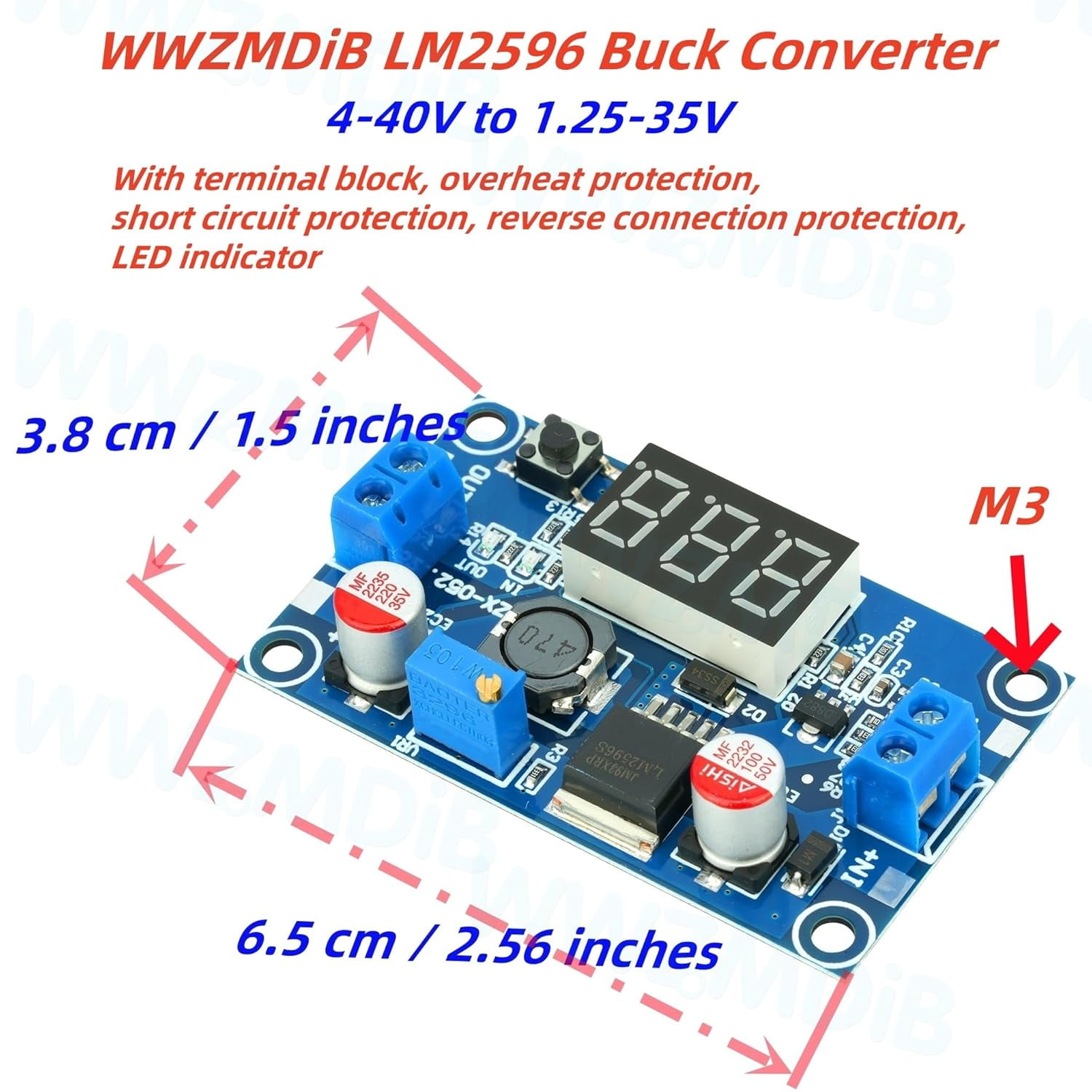 LINYAN-3 Pcs LM2596 DC to DC Buck Converter LED Indicator Display 4-40V ...