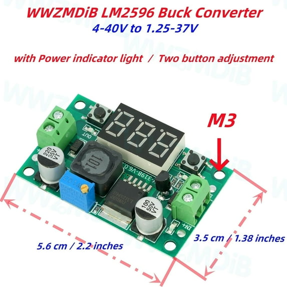LINYAN-3 Pcs LM2596 DC to DC Buck Converter Two Button Adjustment LED ...