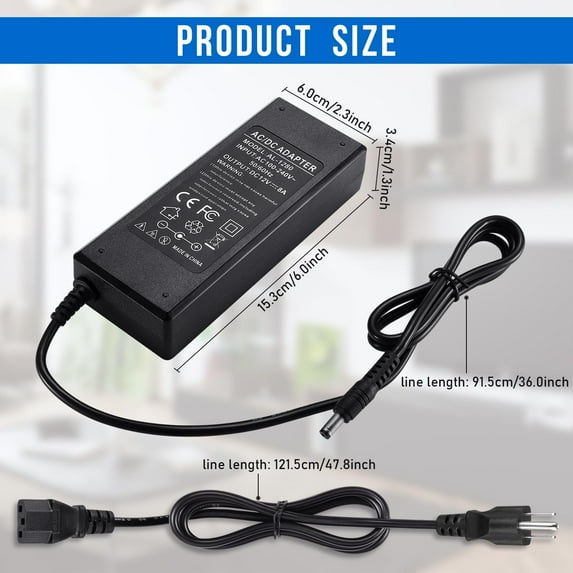 LINYAN-3 Prong DC 12V 8A Power Supply Adapter, 96W AC 100V-240V to DC ...