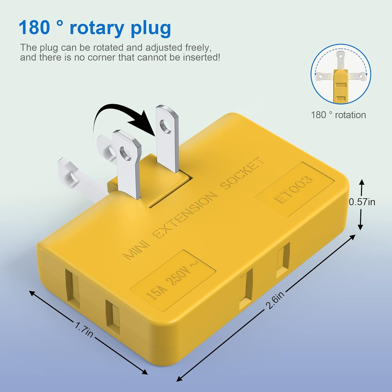 LINYAN-3 Way Flat Wall Outlet Extender, 2 Prong Mini Flat Wall Plug ...