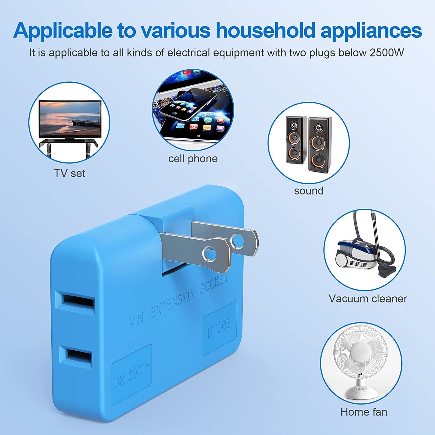 LINYAN-3 Way Flat Wall Outlet Extender AC Adapter - 2 Prong Flat Wall ...