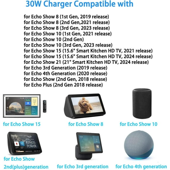 LINYAN-30W Charger Compatible with Alexa Echo (3rd 4th Gen), Echo Show ...