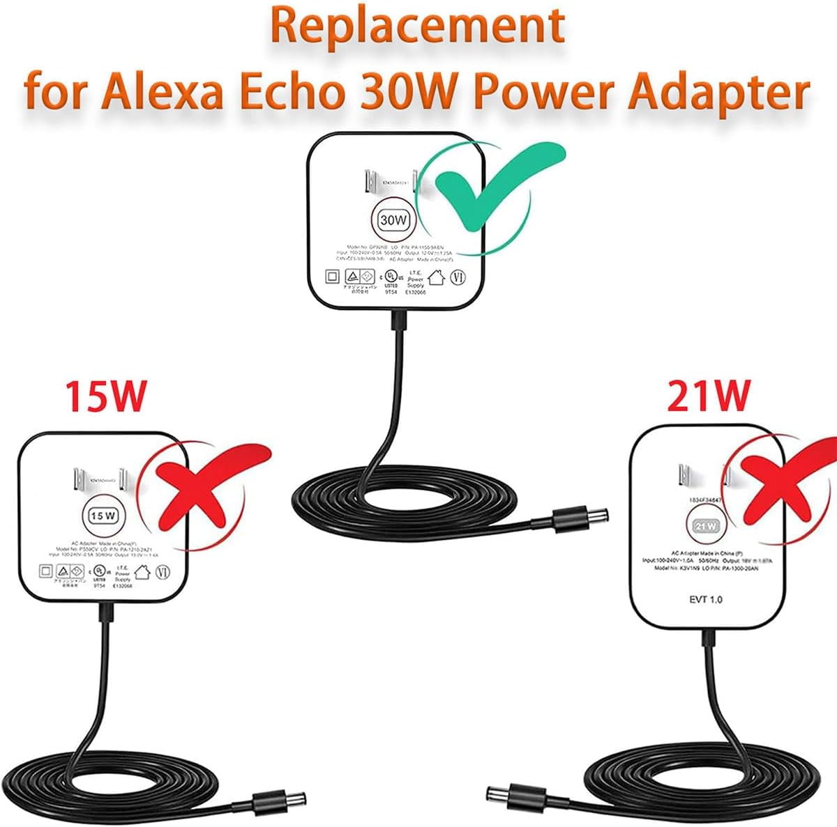 LINYAN-30W Echo Show Power Cord for Echo Show 8/10/15/21, Plus (2nd Gen ...