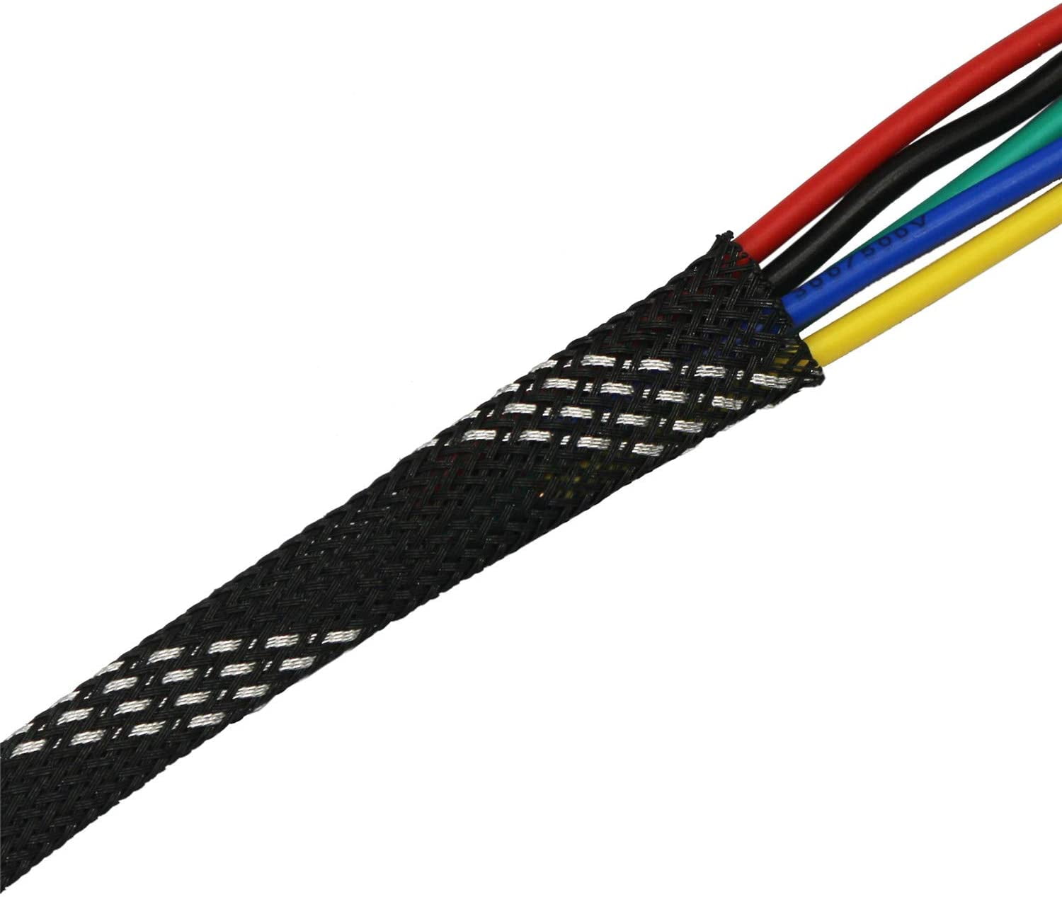 LINYAN-30ft PET Expandable Sleeving Wire Cable Sleeve (3/5", Silver ...