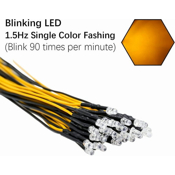 LINYAN-30pcs 12 Volt 3mm Yellow Blinking LED Lights Emitting Diodes (1 ...