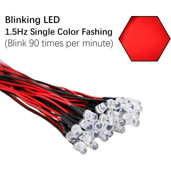 LINYAN-30pcs 12 Volt 5mm Red Blinking LED Lights Emitting Diodes (1.5Hz ...