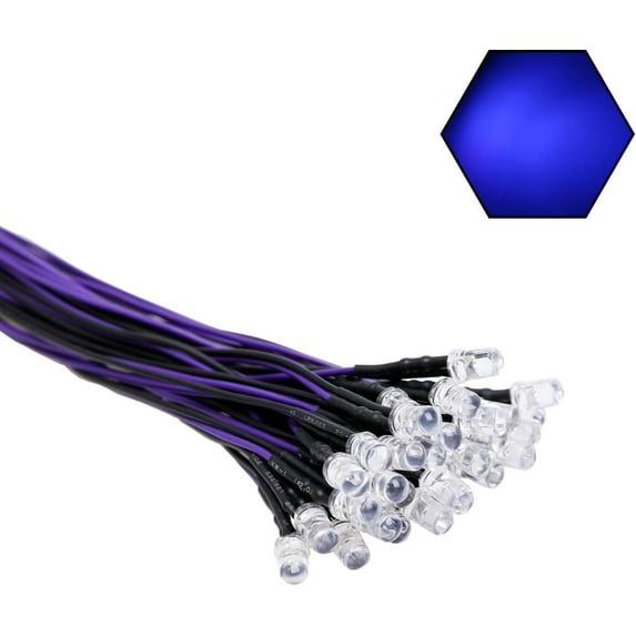 LINYAN-30pcs 12 Volt 5mm UV LED Lights Emitting Diodes Pre Wired 7.9 ...