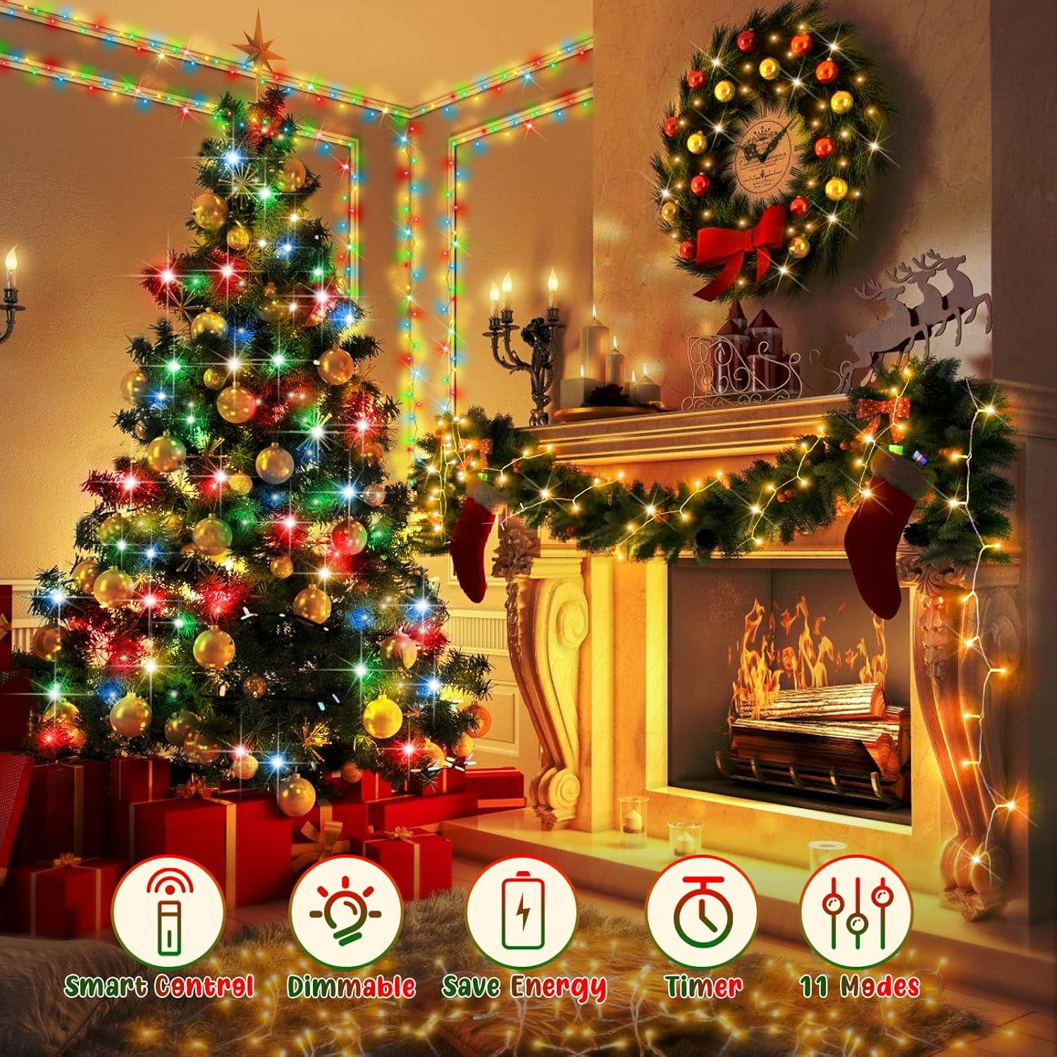 LINYAN-337 FT 720 LED Color Changing Christmas Lights Outdoor, 11 Modes ...