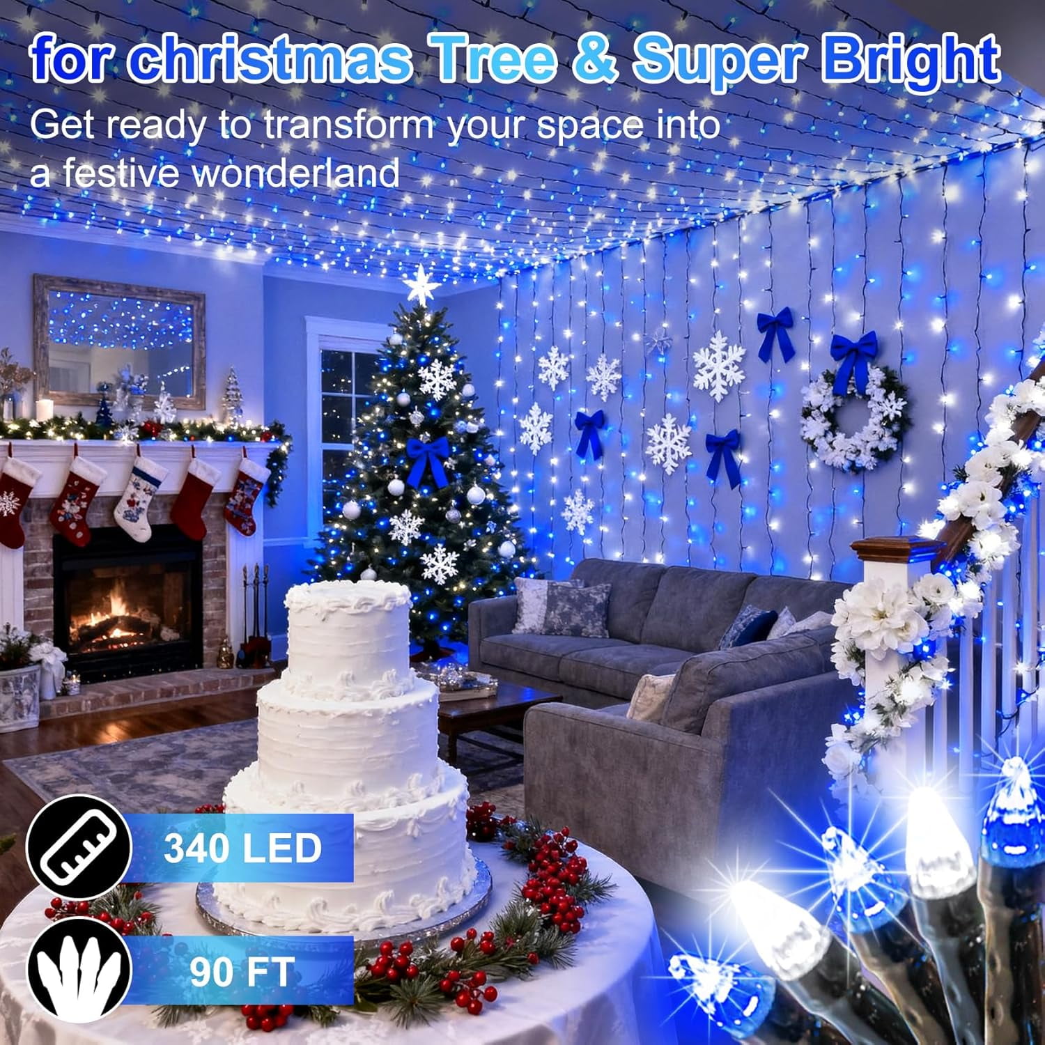 LINYAN-340 LED 90FT Christmas String Lights Outdoor, 12 Pro Modes and ...