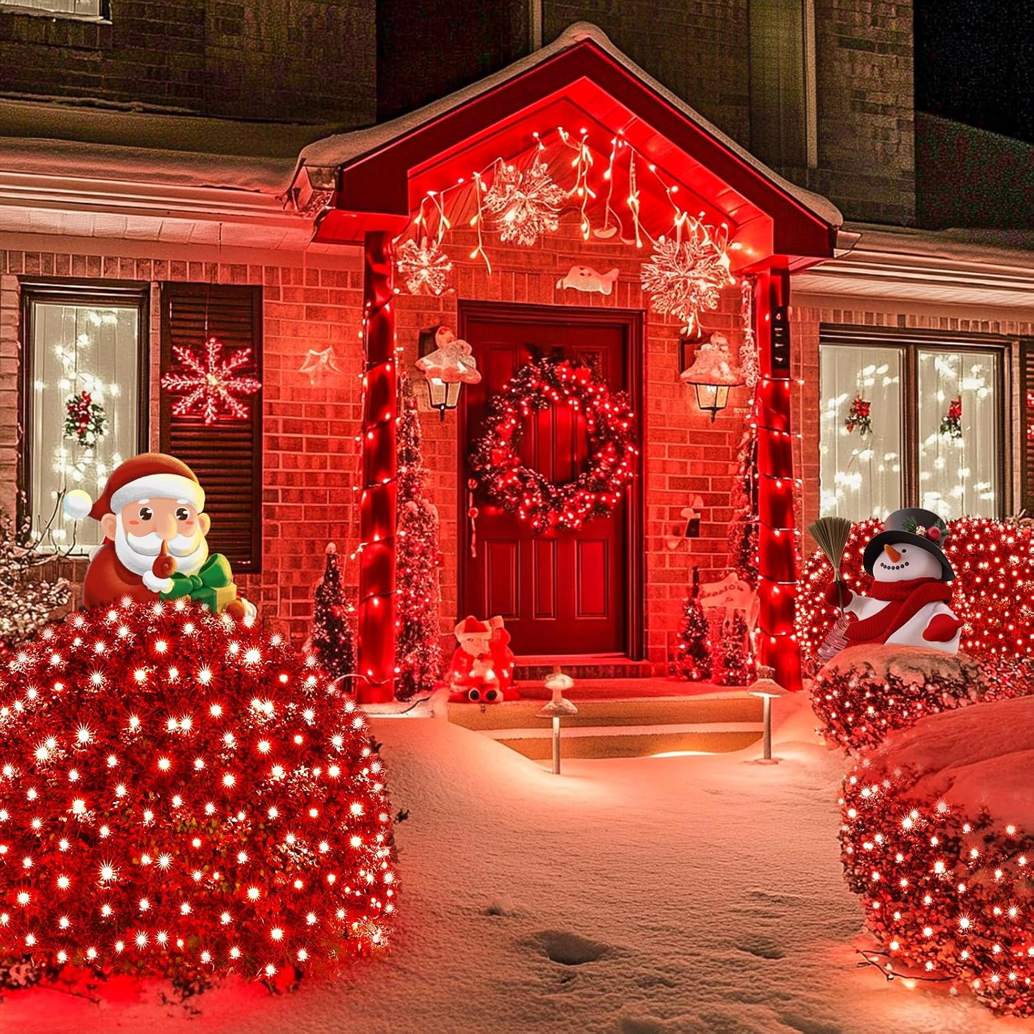 LINYAN-360 LED Red Net Lights Outdoor, Connectable 12ft x 5ft Christmas ...