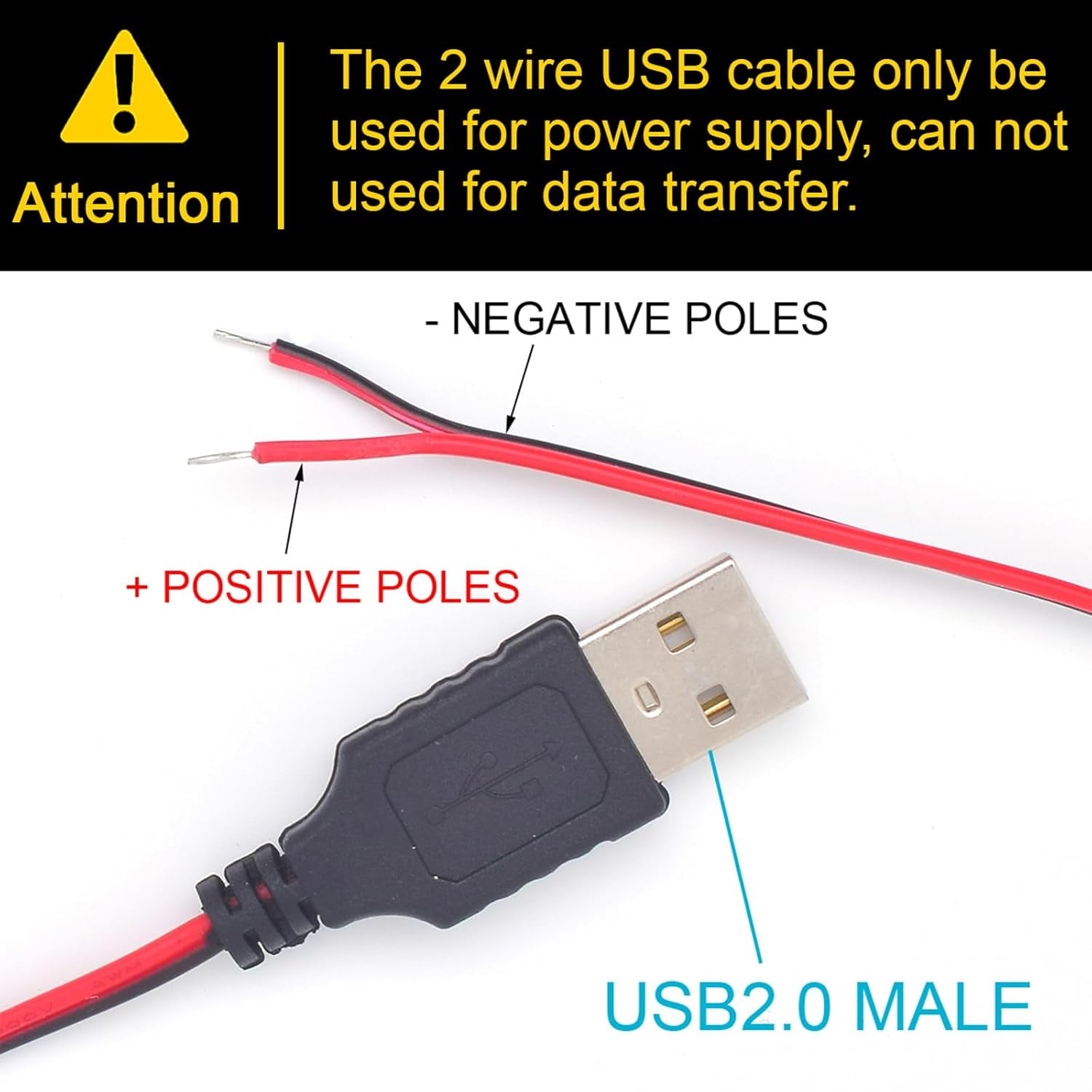 LINYAN-3PCS 1M/3.3FT 20AWG USB 2.0 Male Plug 2Pin Bare Wire,USB Type A ...