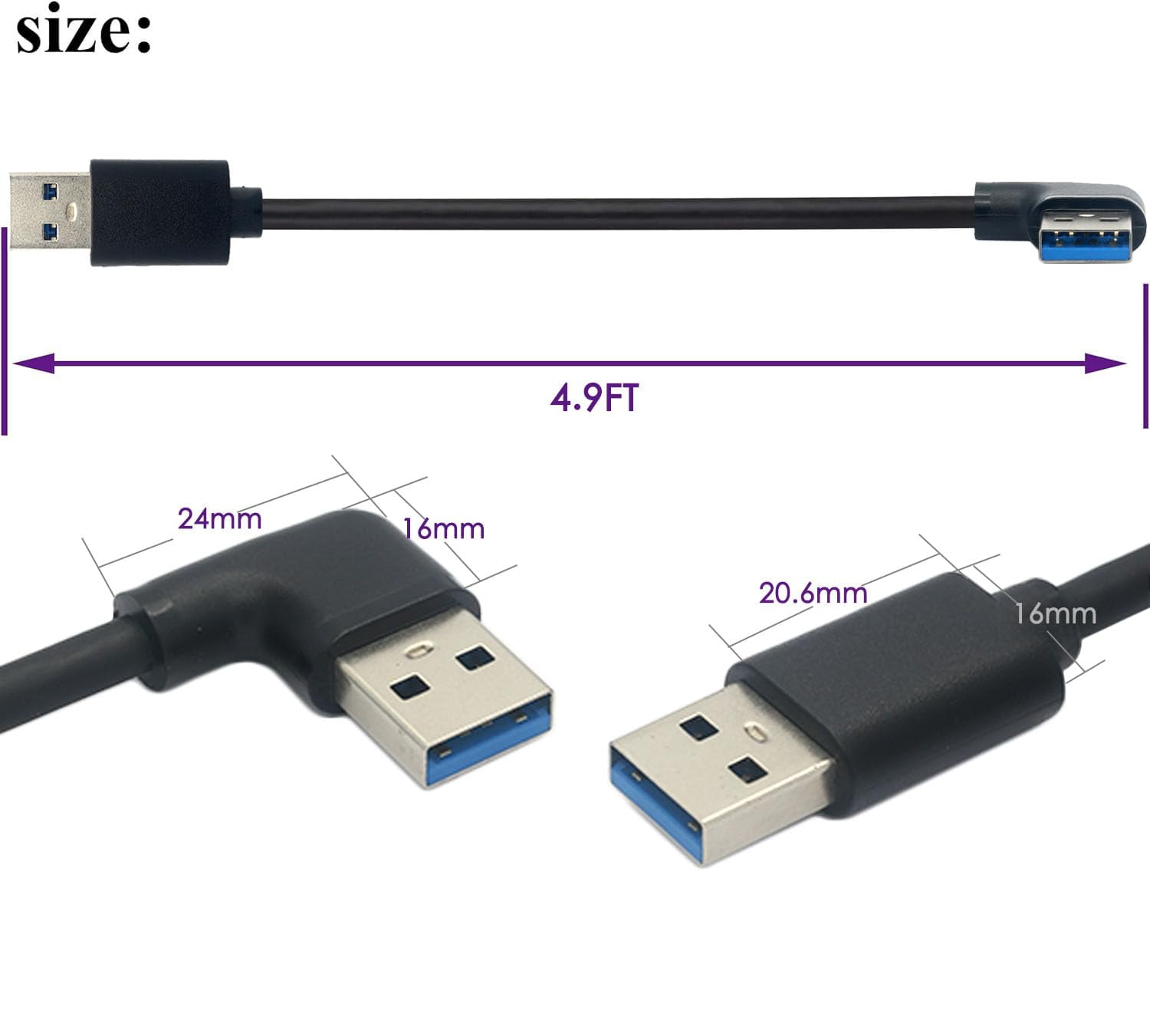 LINYAN-4.9FT USB 3.0 A to A Right Angled Cable - 5Gbps Data Transfer ...