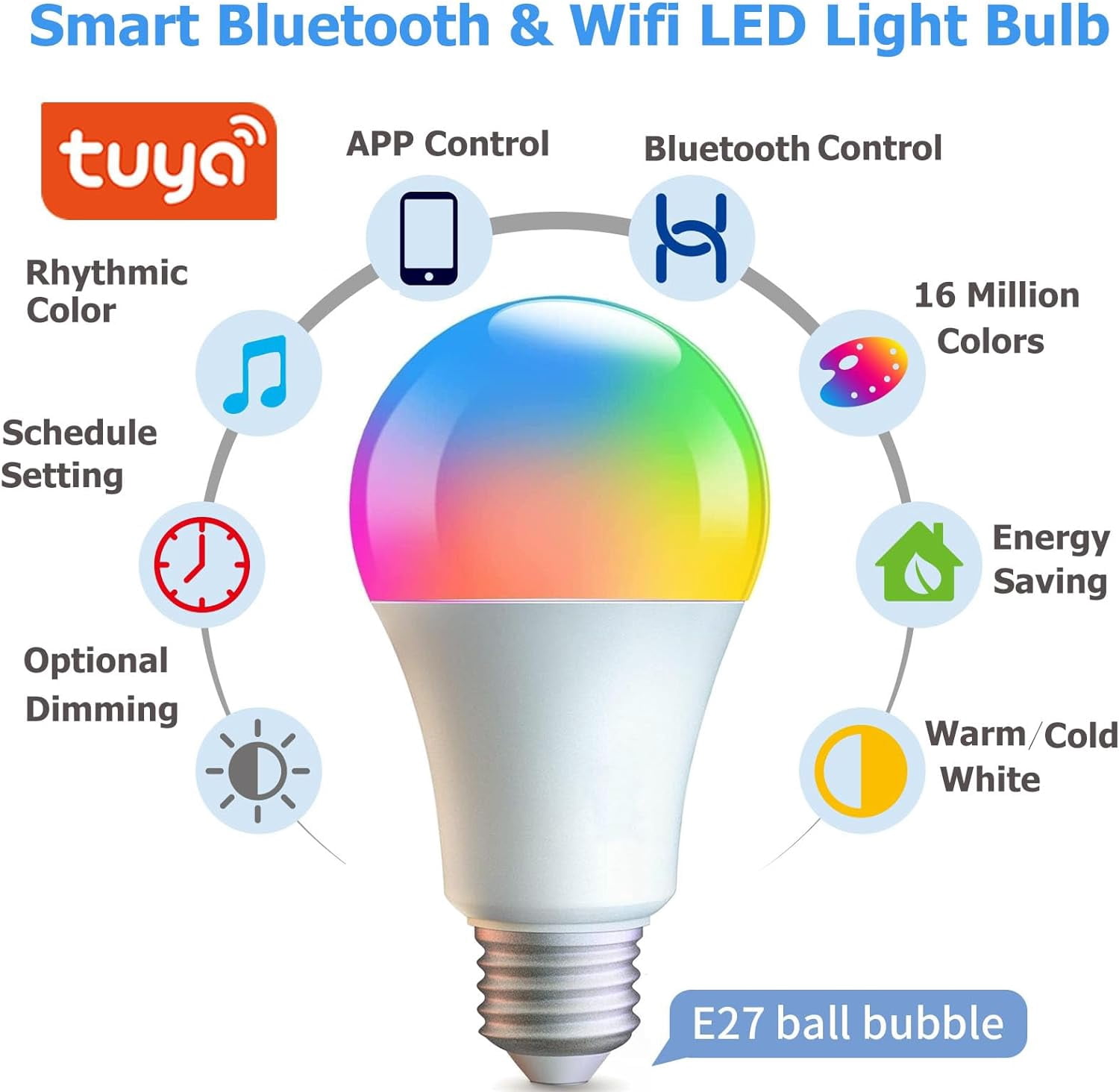 LINYAN-4 Pack Smart Light Bulbs,WiFi & Bluetooth LED Light Bulb That ...