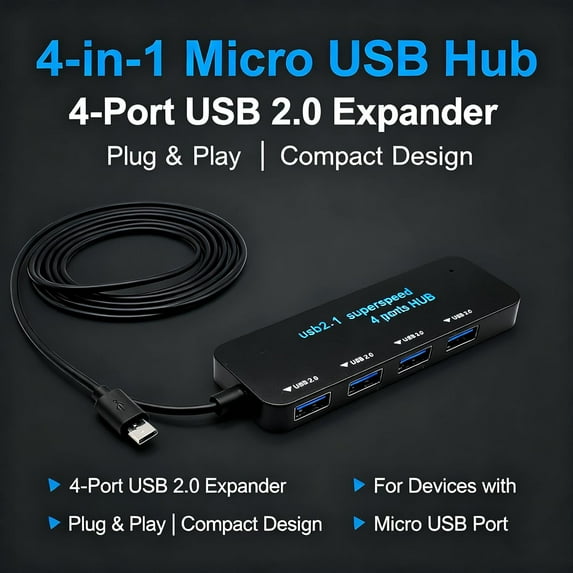 LINYAN-4-Port USB 2.0 Hub, Micro USB OTG Expander with HS8836AB Chip ...