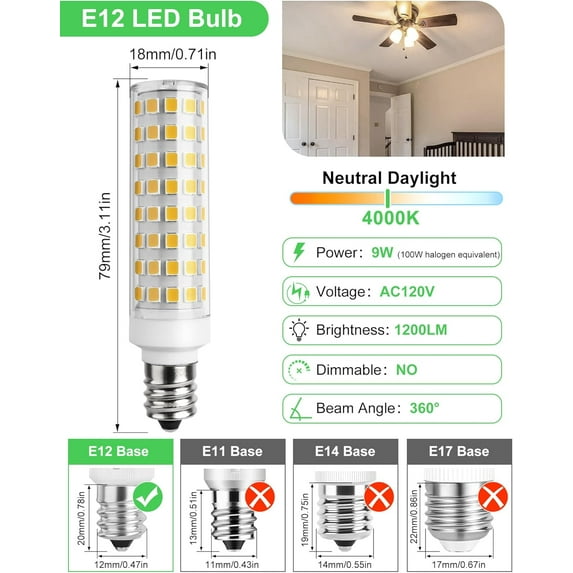LINYAN-4000K Natural White E12 LED Bulbs - 100W Equivalent 1200LM, Non ...