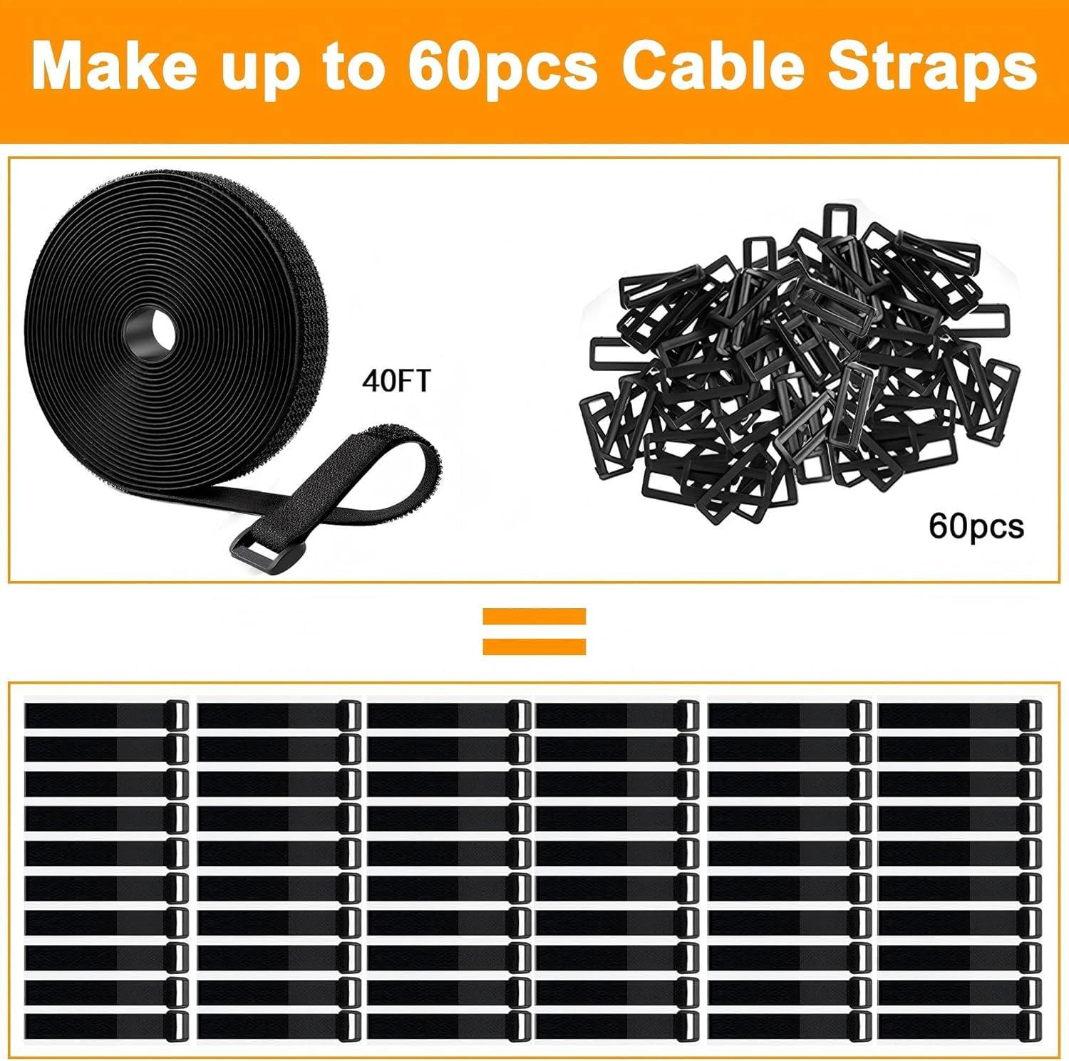 LINYAN-40Ft x 1" Adjustable Cable Straps with 60 Buckles, Hook and Loop ...