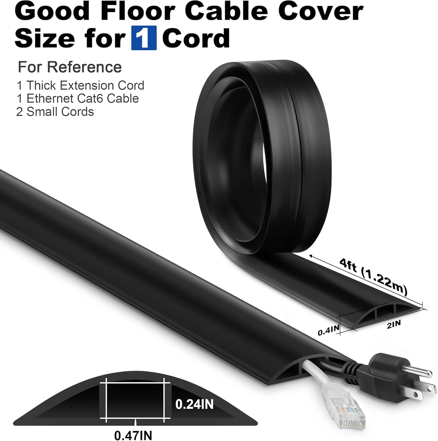LINYAN-4FT Cord Cover Floor, Black Cord Hider Floor, Extension Cable ...