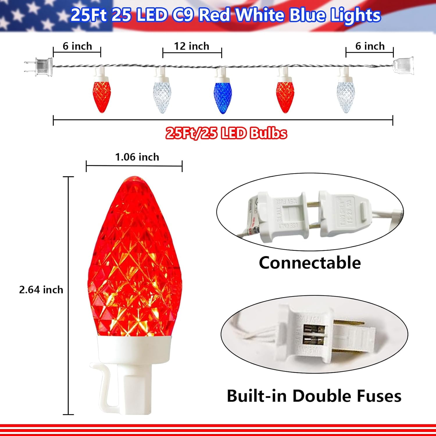 LINYAN-4th of July Lights Outdoor Red White and Blue Decorations, 25Ft ...