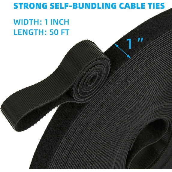 LINYAN-50 Ft x 1 inch Hook and Loop Roll, Reusable Fastening Cable Ties ...