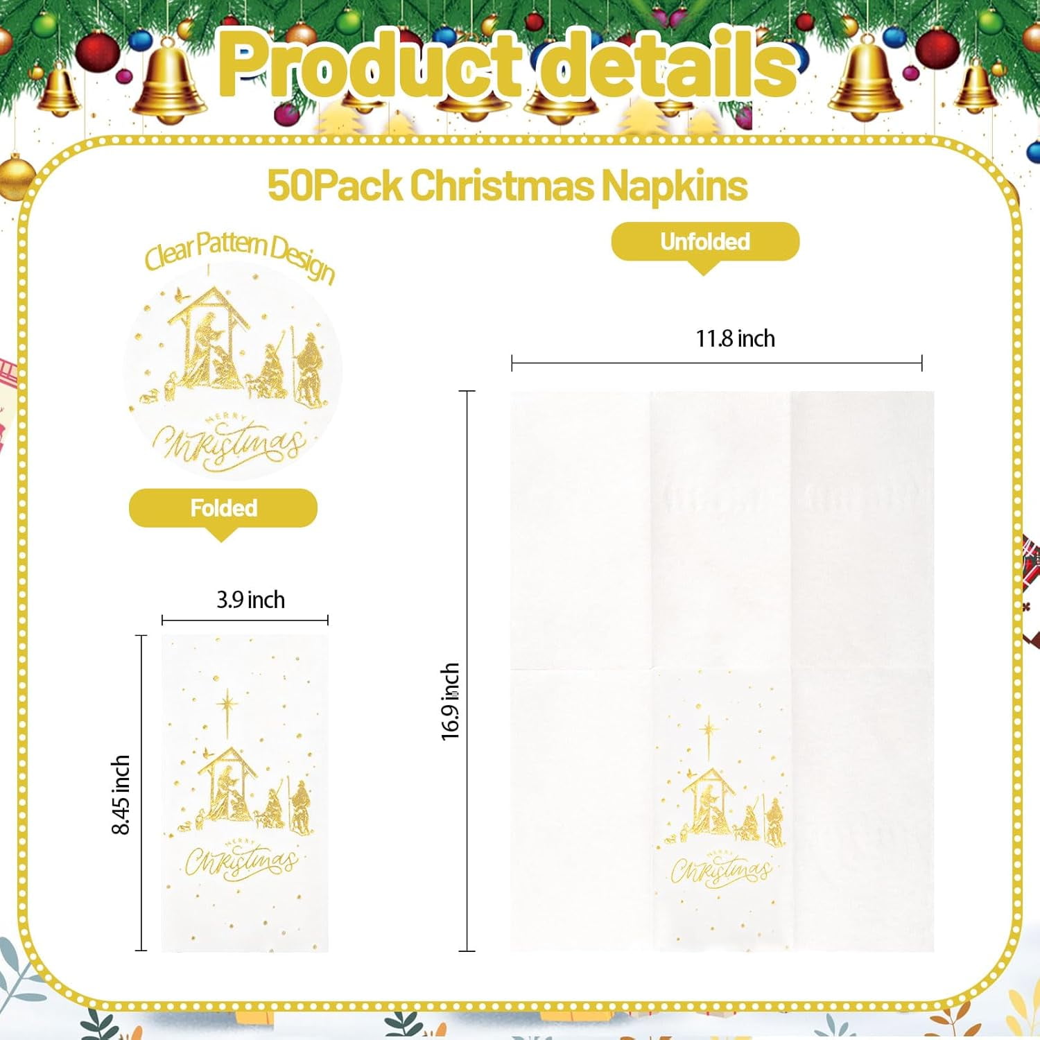 LINYAN-50 Pack Christmas Nativity Paper Napkins Scene - The Birth of ...