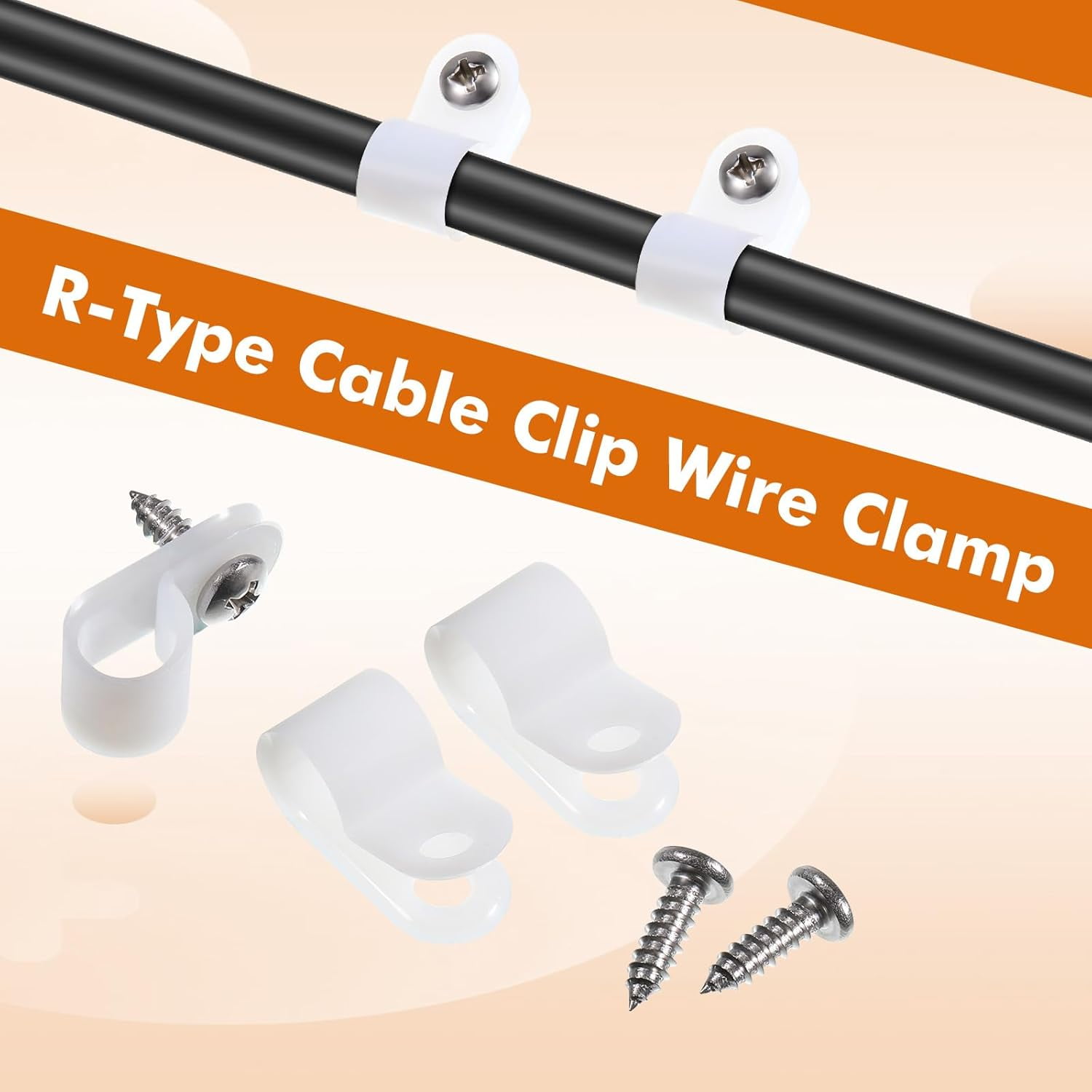 LINYAN-50 Pack R-Type Cable Clip Wire Clamp, Nylon Screw Mounting Cord ...