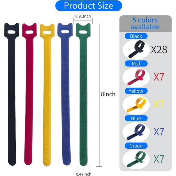 LINYAN-56PCS 8 Inches Cable Ties Reusable Multi-Colour Cord Straps ...