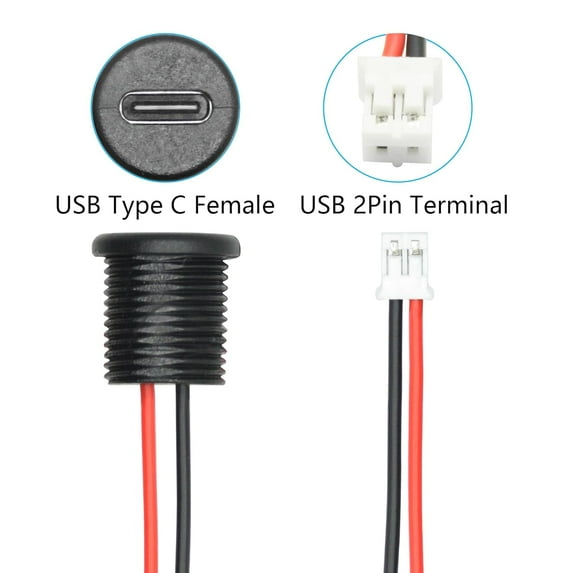 LINYAN-5Pcs USB Type C Female Socket to 2 Pin Terminal Cable 3.5inch ...