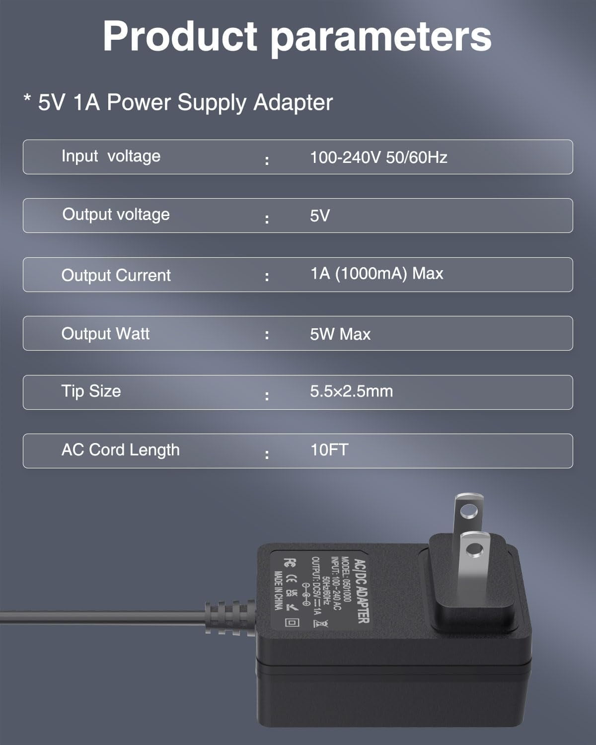 LINYAN-5V 1A Power Supply 5Volt 1Amp AC Adapter 100-240V DC 5V Power ...