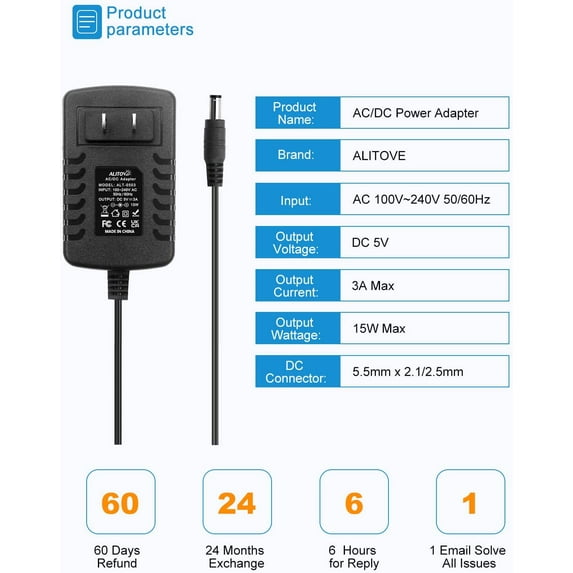 LINYAN-5V 3A Power Supply Adapter Converter Cord 5.5mm x 2.5mm 2.1mm ...