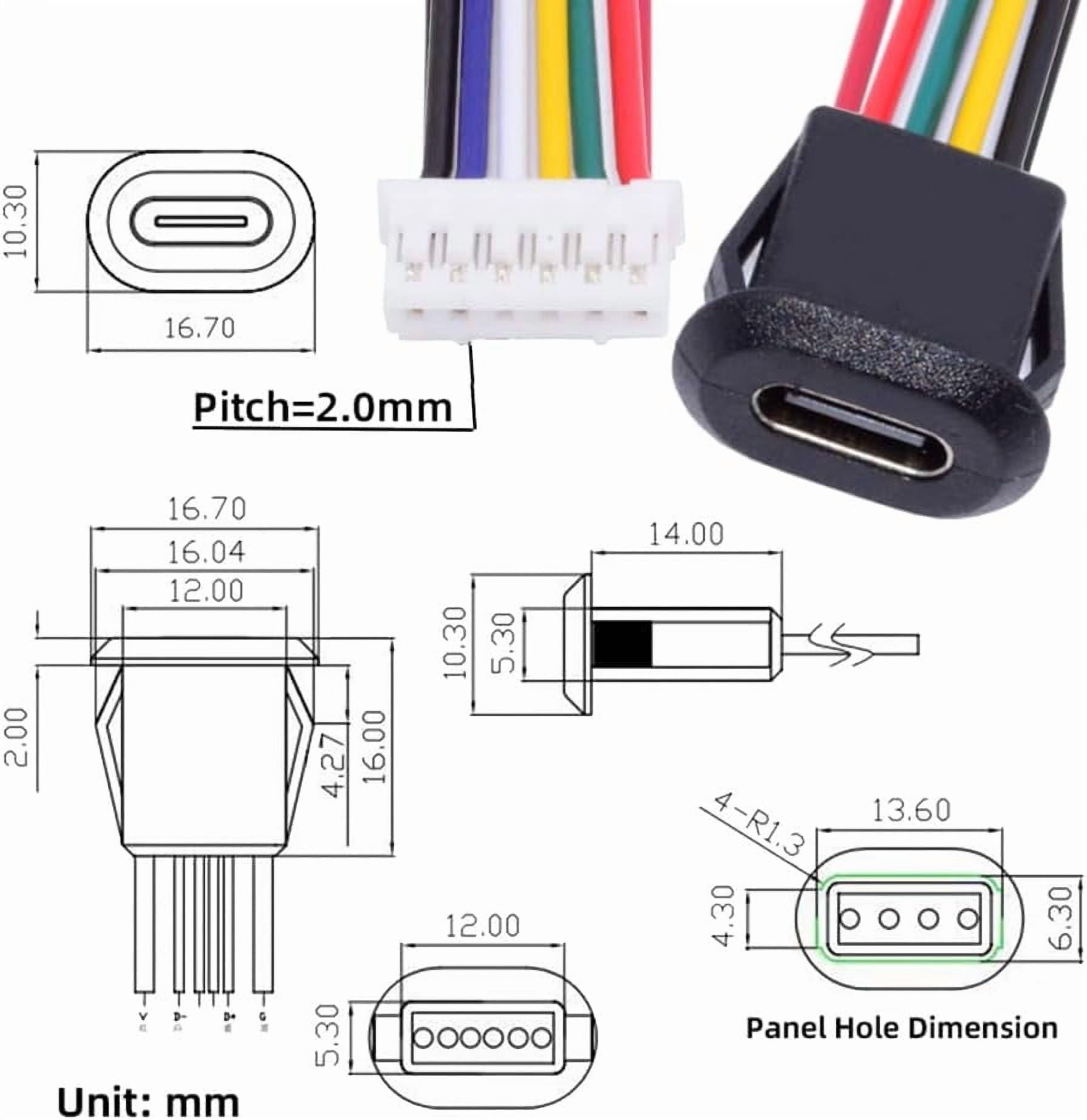 LINYAN-5pcs/Set DIY OEM Type C Female Socket to 6Pin Header Cable Pitch ...