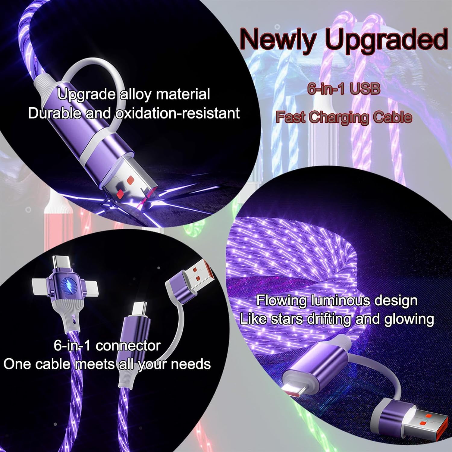 LINYAN-6 Combinations Multi Ports USB Charger Cable USB A/USBC to Micro ...