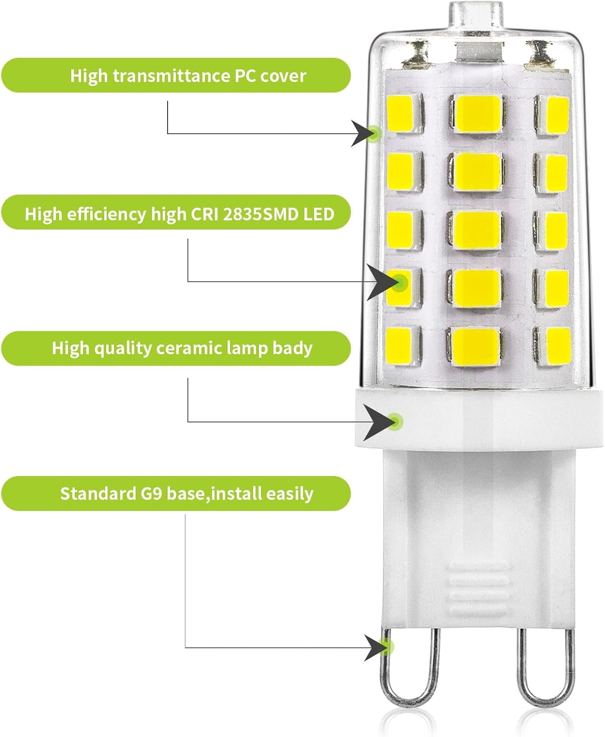 LINYAN-6 Pack G9 LED Bulb 4W Equivalent 40 Watt, No Flicker LED G9 Bulb ...